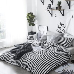 CLOTHKNOW Black and White Bedding Sets 3Pcs Striped Twin Duvet Cover Sets Boys Girls Kids Bedding Ticking Bedding Duvet Cover Sets with Zipper Closure and 2 Pillowcases