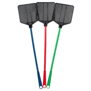 rubber fly swatter, long fly swatter pack pest control, fly swatter heavy duty, assorted colors beautiful (3 pack)