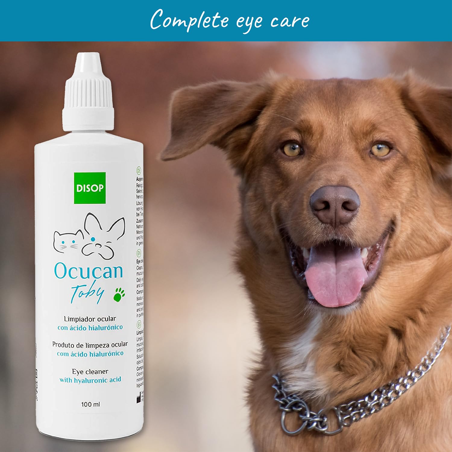 Ocucan Eye Wash Cleaner for Dogs and Cats with Hyaluronic Acid. Rinses and Removes Dirt Gently and Naturally. Soothes Irritated Eyes and Prevents Stains Under The Eyes of Pets, 100 ml (3.38 Fl Oz)