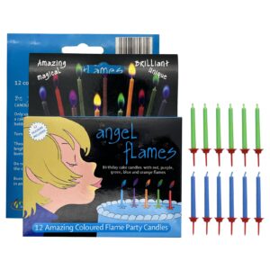 angel flames birthday candles with cold color flames happy birthday candles for boys (blue and green flames, 12 per box, holders included)