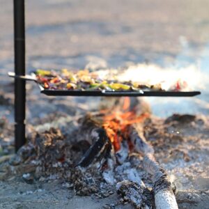 GameMaker Gravity Skillet & Pole | Open Fire Camping Griddle/Skillet Black | Skillet dimensions: 18.625” x 15.625”