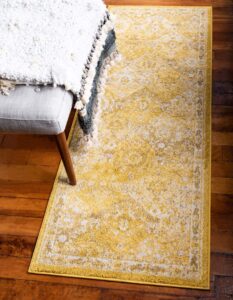 unique loom penrose collection area rug - blake (2' 2" x 6' 1" runner, yellow/ beige)