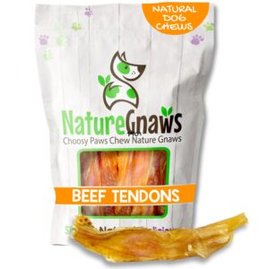 nature gnaws beef tendons for dogs 4-5" (5 count) - mixed thickness - long lasting for small and medium dogs - natural beef jerky dog chew bones - rawhide free