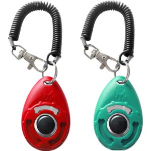 hoaooo pet training clicker with wrist strap - dog training clickers (new red + bluegreen)