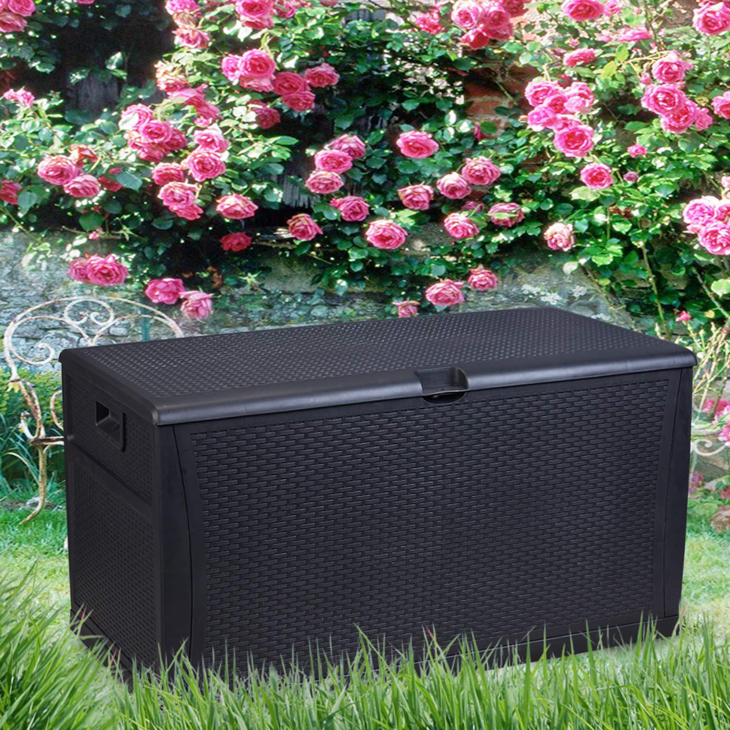 KOOLWOOM Deck Box, 120-Gallon Patio Outdoor Plastic Storage 47.2" L x 24.01" W x 24.80" H Waterproof Black