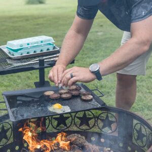 GameMaker Gravity Skillet & Pole | Open Fire Camping Griddle/Skillet Black | Skillet dimensions: 18.625” x 15.625”