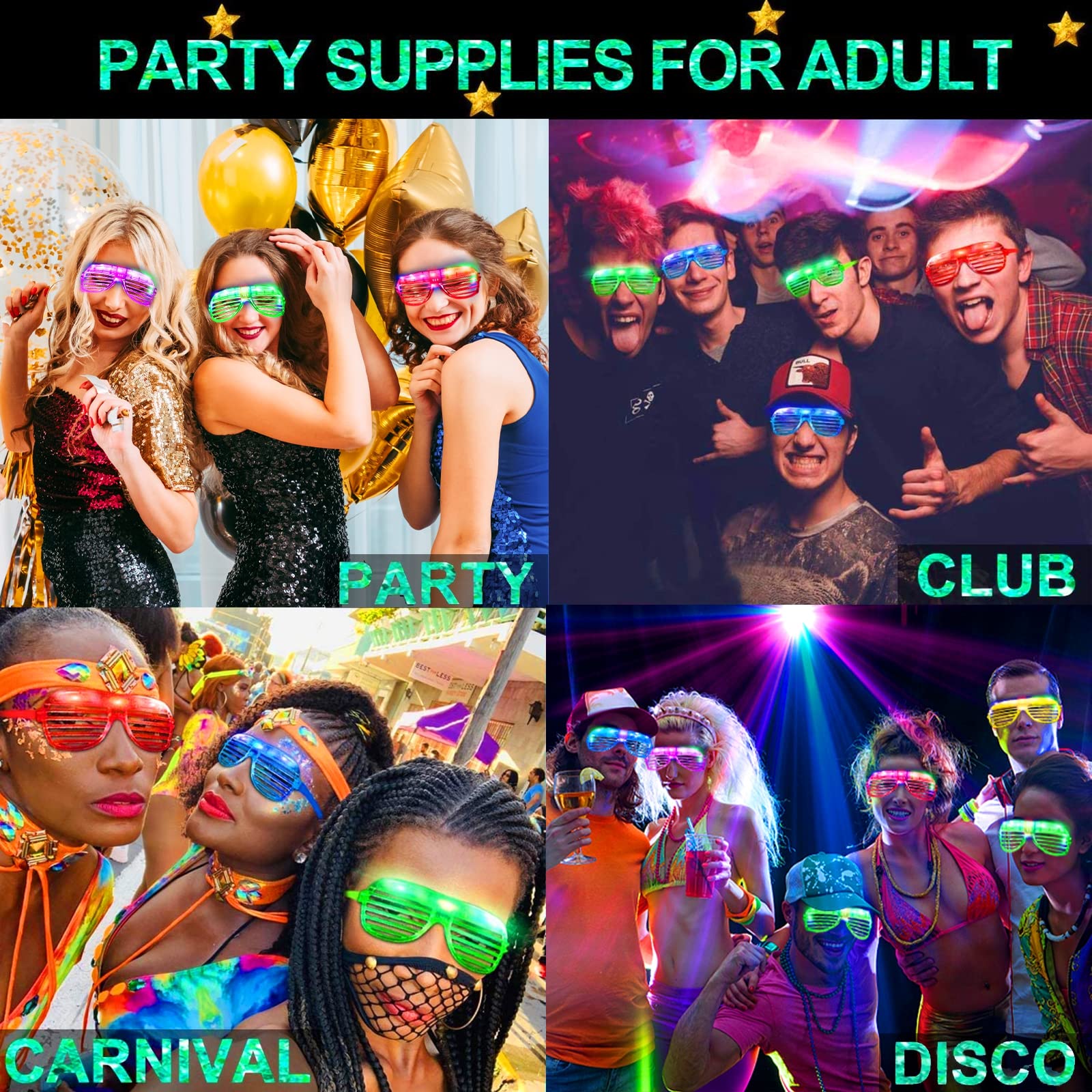 20 Pack LED Glasses New Years Eve Party Supplies, 6 Colors Light Up Glasses Shutter Shades Glow Sticks Glasses Led Party Sunglasses Kids/Adults Glow In Dark New Years 2025 Party Favors Neon Glow Toys