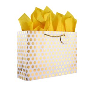 bobobag 4 pack 16.5" extra large gift bags with tissue paper for mother's day, birthday presents (gold polka dot)