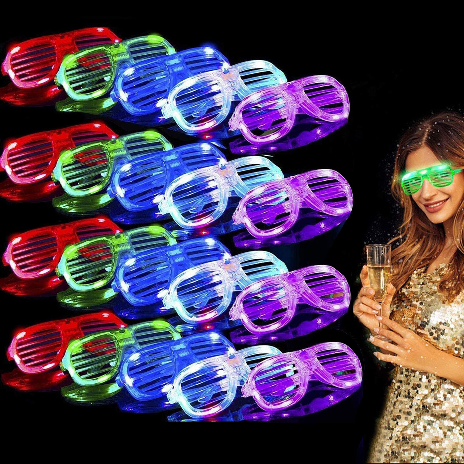 20 Pack LED Glasses New Years Eve Party Supplies, 6 Colors Light Up Glasses Shutter Shades Glow Sticks Glasses Led Party Sunglasses Kids/Adults Glow In Dark New Years 2025 Party Favors Neon Glow Toys