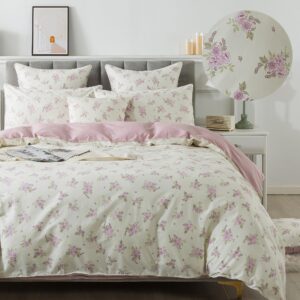 fadfay rose floral duvet cover set pink grid cotton girls bedding with hidden zipper closure 3 pieces, 1duvet cover & 2pillowcases,king/california king size