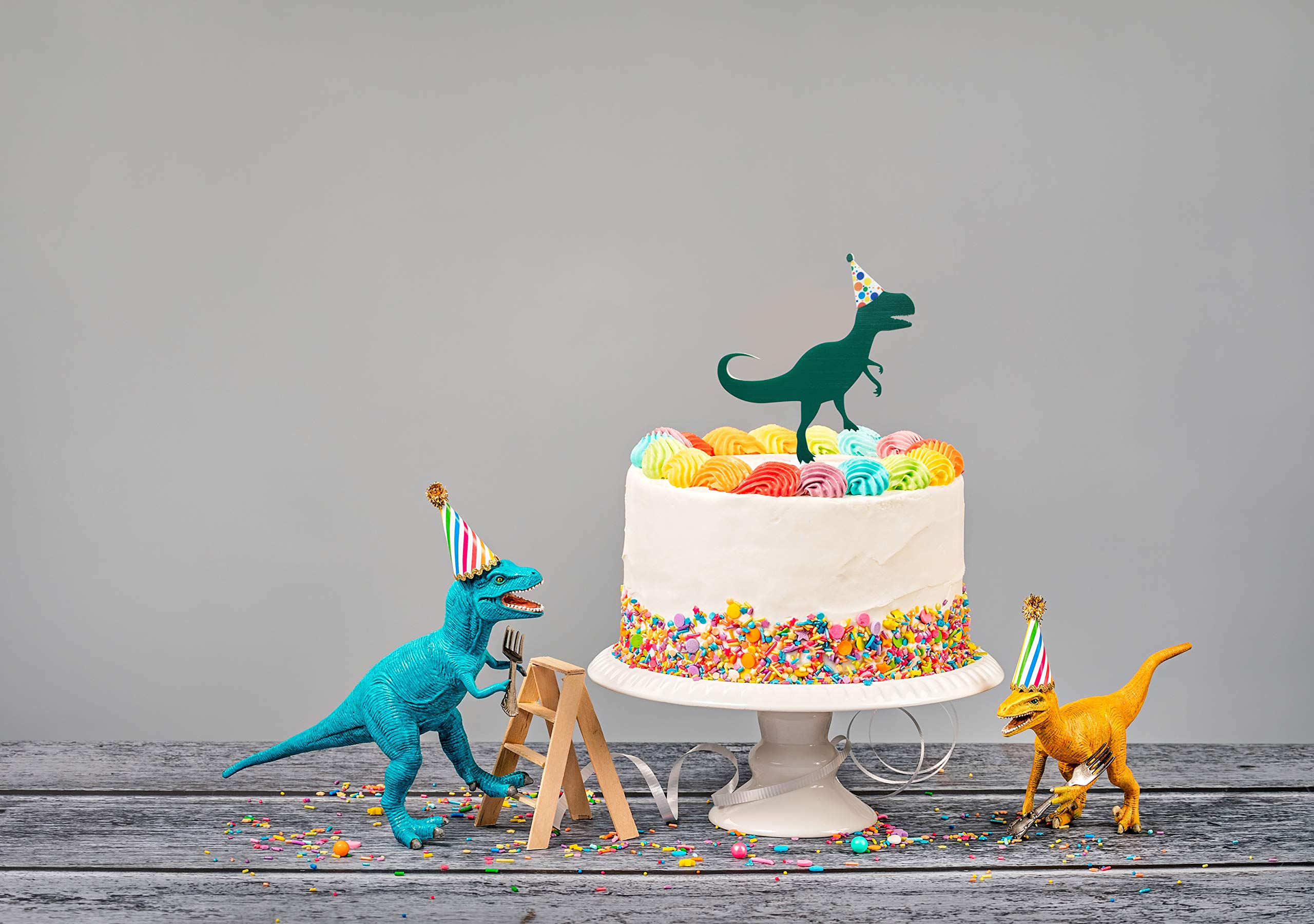 Birthday Dinosaur Acrylic Cake Topper for Any Birthday Party - Trex, Tyrannosaurus Rex Party Hat Polka Dot