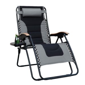 phi villa xl oversize zero gravity chair padded recliner oversize lounge chair with free cup holder,support 350 lbs (grey)