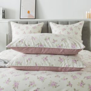 FADFAY Rose Floral Duvet Cover Set Pink Grid Cotton Girls Bedding with Hidden Zipper Closure 3 Pieces, 1duvet Cover & 2pillowcases,King/California King Size