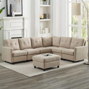 dazone modular sectional sofa, 7-piece couches for living room, 6 seater l shaped sleeper sofa furniture set, reversible sectional couches for small spaces light gray