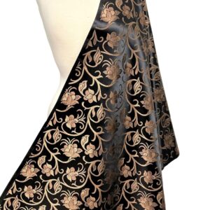 Black & Antique Gold Floral Brocade Fabric, Jacquard Fabric, Fabric by The Yard, 29 Inches Wide