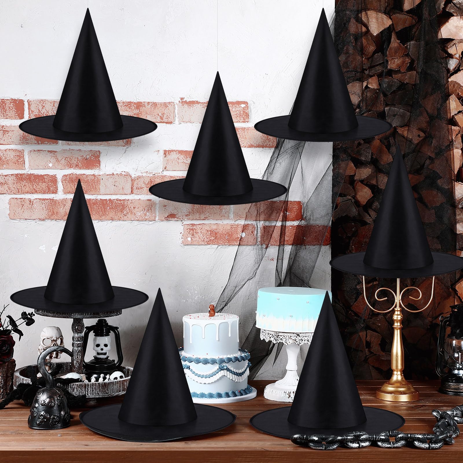 Tatuo 8 Pcs Halloween Hanging Witch Hats Decorations Witch Costume Black Hanging Wizard Hat Floating Porch Yard Decor(Simple)