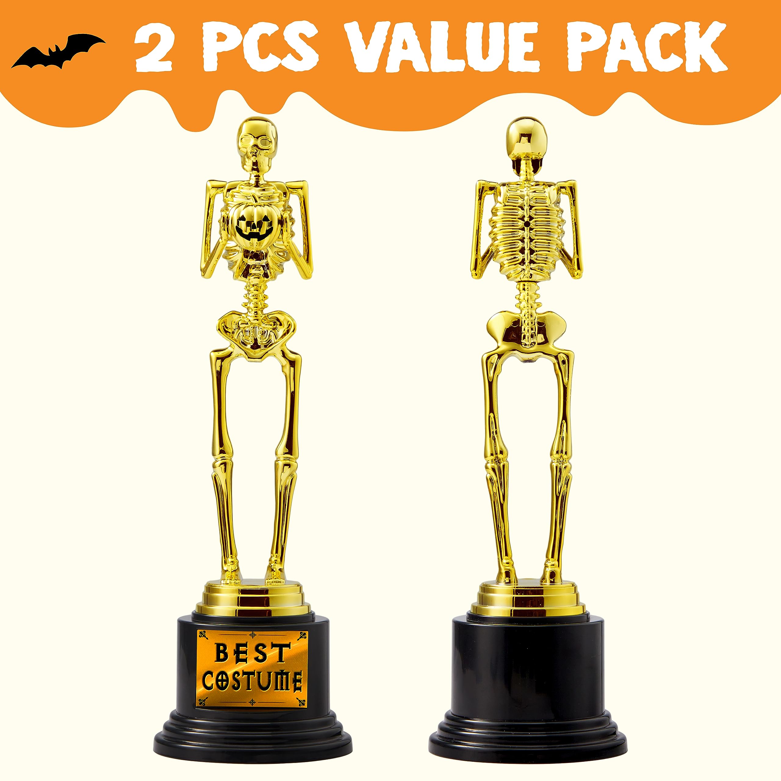 JOYIN 2 PCS Halloween Trophy Awards Best Costume Skeleton 11.25 X 3.5 for Halloween Medals Party Favor Prizes, Trick or Treat, Costume Contest Trophy, School Classroom Rewards, Treats for Kids