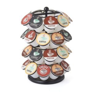 nifty k cup holder – compatible with k-cups, coffee pod carousel | 36 k cup holder, spins 360-degrees, lazy susan platform, modern black design, home or office kitchen counter organizer