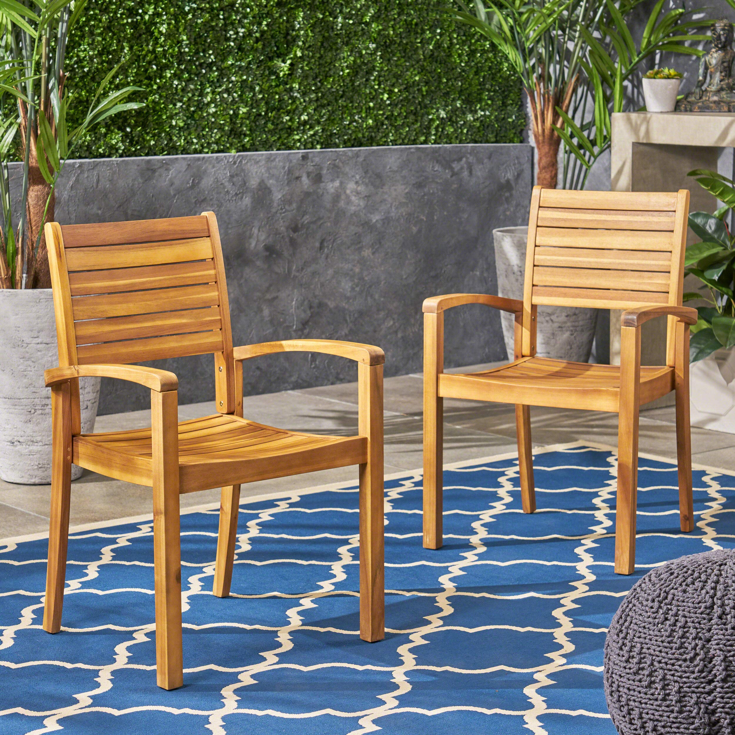 Christopher Knight Home Watts Outdoor Acacia Wood Dining Chairs, Teak Finish (Set of 2)