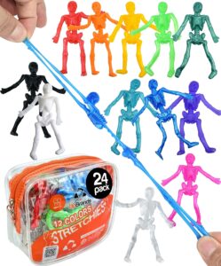 upbrands halloween party favors for kids stretchy skeleton bulk set, 12 glitter colors, kit for birthday's, goodie bags, easter egg basket, pinata filler, small toys classroom prizes (24 pack)