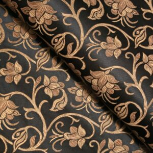 black & antique gold floral brocade fabric, jacquard fabric, fabric by the yard, 29 inches wide