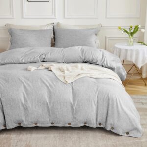 mukka duvet cover set king size heather grey coconut button closure linen like chambray modern style elegant soft king duvet cover luxury& breathable covers (104 * 90 inches)