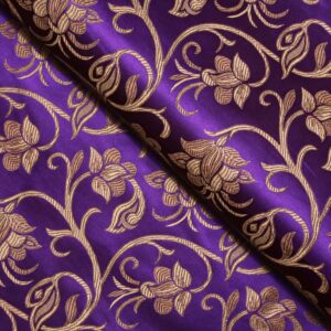 purple & antique gold floral brocade fabric, jacquard fabric, fabric by the yard, 29 inches wide