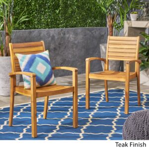 Christopher Knight Home Watts Outdoor Acacia Wood Dining Chairs, Teak Finish (Set of 2)