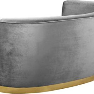 Meridian Furniture Julian Collection Modern | Contemporary Velvet Upholstered Loveseat with Stainless Steel Base in Rich Gold Finish, Grey, 70" W x 34" D x 28" H