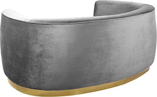 Meridian Furniture Julian Collection Modern | Contemporary Velvet Upholstered Loveseat with Stainless Steel Base in Rich Gold Finish, Grey, 70" W x 34" D x 28" H