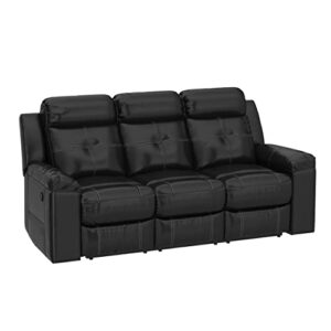 signature design by ashley kempten faux leather manual reclining sofa with high back and blue led lighting, black