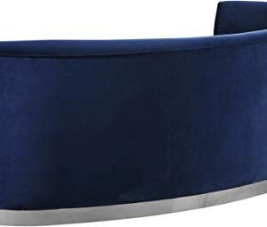 Meridian Furniture Julian Collection Modern | Contemporary Velvet Upholstered Sofa with Stainless Steel Base in Polished Chrome Finish, Navy, 91.5" W x 36" D x 28" H