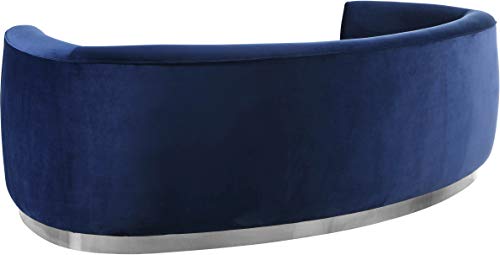 Meridian Furniture Julian Collection Modern | Contemporary Velvet Upholstered Sofa with Stainless Steel Base in Polished Chrome Finish, Navy, 91.5" W x 36" D x 28" H