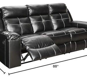 Signature Design by Ashley Kempten Faux Leather Manual Reclining Sofa with High Back and Blue LED Lighting, Black