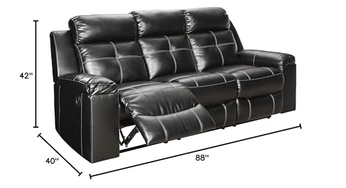 Signature Design by Ashley Kempten Faux Leather Manual Reclining Sofa with High Back and Blue LED Lighting, Black