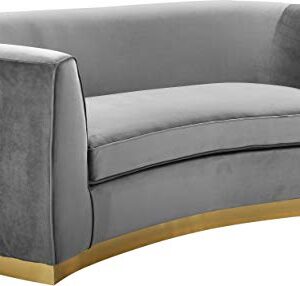 Meridian Furniture Julian Collection Modern | Contemporary Velvet Upholstered Loveseat with Stainless Steel Base in Rich Gold Finish, Grey, 70" W x 34" D x 28" H