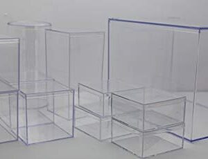 Clear Large Rigid Plastic Box 12 1/2" x 8 1/2" x 8 1/2" with Variety Boxes Inside (Round 4 1/4" Dia, 8" X 4" Rectangle, and 4" x 4" Square and Others)