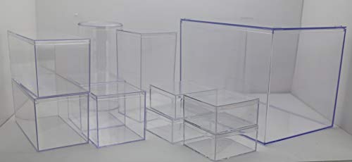 Clear Large Rigid Plastic Box 12 1/2" x 8 1/2" x 8 1/2" with Variety Boxes Inside (Round 4 1/4" Dia, 8" X 4" Rectangle, and 4" x 4" Square and Others)