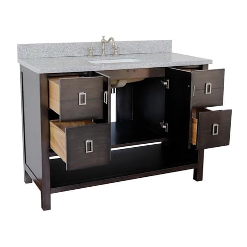 Bellaterra Home Monterey 49" Rectangle Sink Solid Wood Vanity in Brown/Gray Granite Stone