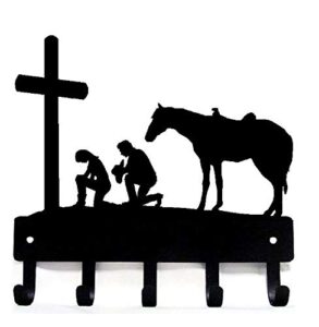 cowboy cowgirl at the cross - key rack hanger - small 6 inch wide - made in usa; faith home decor and storage