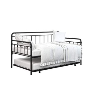 dhp winston metal daybed and roll out trundle, sturdy metal frame, multifunctional piece, black - twin