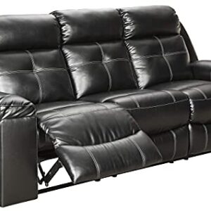 Signature Design by Ashley Kempten Faux Leather Manual Reclining Sofa with High Back and Blue LED Lighting, Black