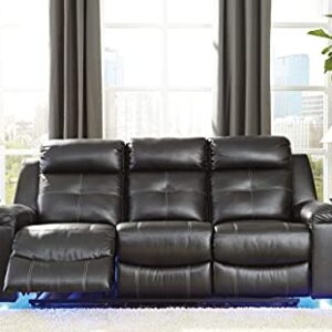 Signature Design by Ashley Kempten Faux Leather Manual Reclining Sofa with High Back and Blue LED Lighting, Black