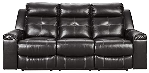 Signature Design by Ashley Kempten Faux Leather Manual Reclining Sofa with High Back and Blue LED Lighting, Black