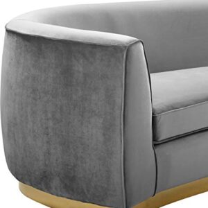 Meridian Furniture Julian Collection Modern | Contemporary Velvet Upholstered Loveseat with Stainless Steel Base in Rich Gold Finish, Grey, 70" W x 34" D x 28" H