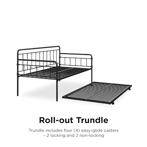 DHP Winston Metal Daybed and Roll Out Trundle, Sturdy Metal Frame, Multifunctional Piece, Black - Twin