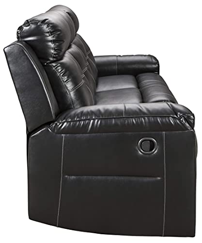 Signature Design by Ashley Kempten Faux Leather Manual Reclining Sofa with High Back and Blue LED Lighting, Black