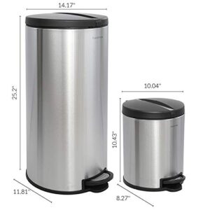 happimess HPM1003B Oscar Round 8-Gallon Step-Open Trash Can with Free Mini Trash Can, Modern, Fingerprint Proof for Home, Kitchen, Office, Large:7.9 Gallon Small:1.3 Gallon, Silver