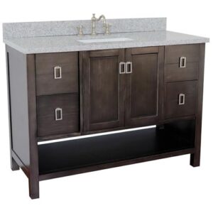 bellaterra home monterey 49" rectangle sink solid wood vanity in brown/gray granite stone