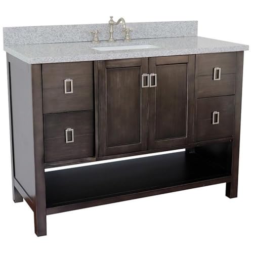 Bellaterra Home Monterey 49" Rectangle Sink Solid Wood Vanity in Brown/Gray Granite Stone